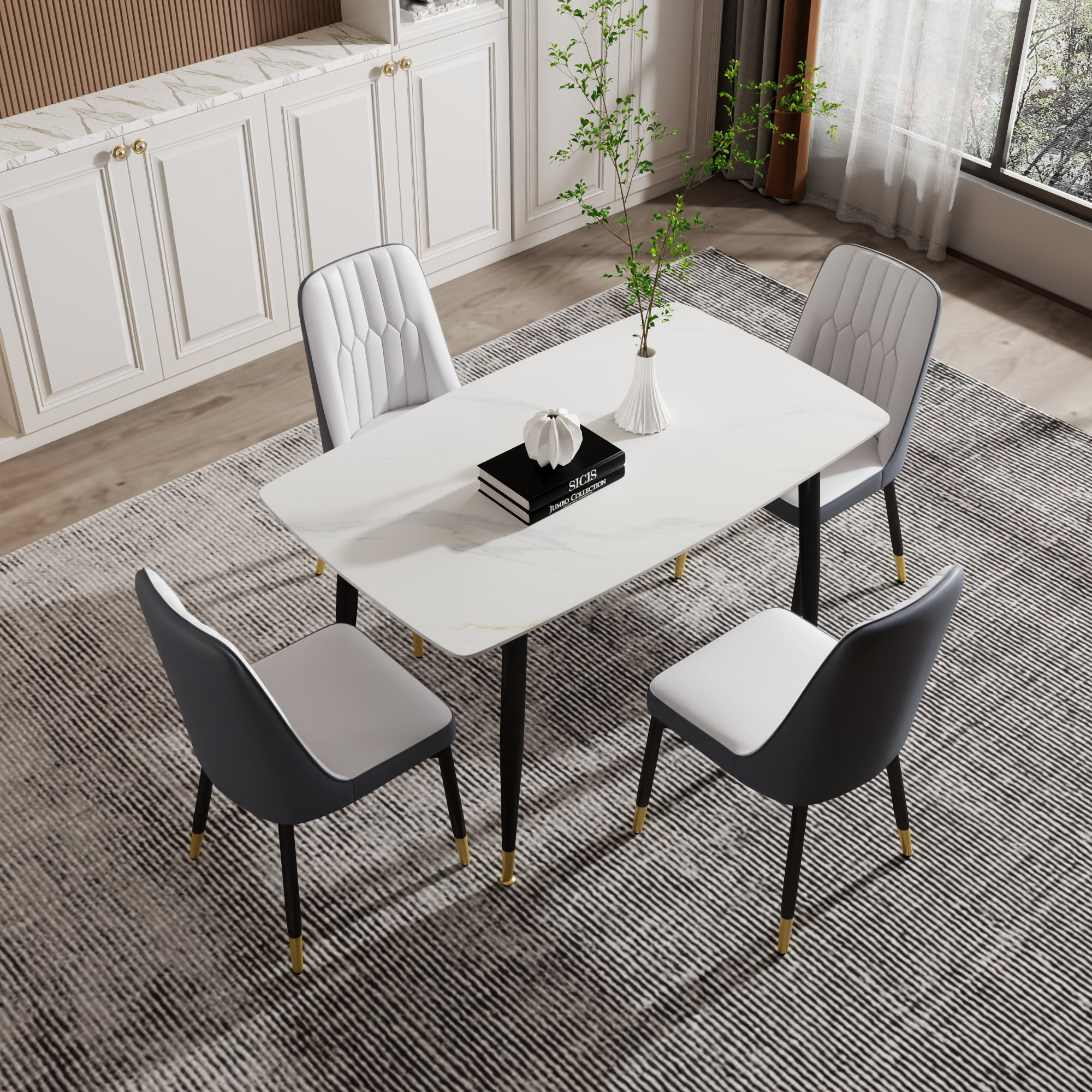 Mercer41 Shalette 5 - Piece Sintered Stone Dining Set, Rectangle Dining ...
