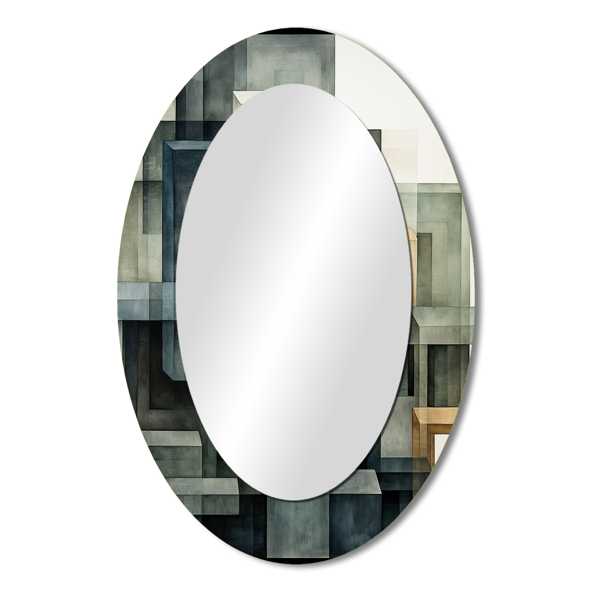 Dakota Fields Indigo Illusion Abstract Shapes I - Gray Oval Wall Mirror ...