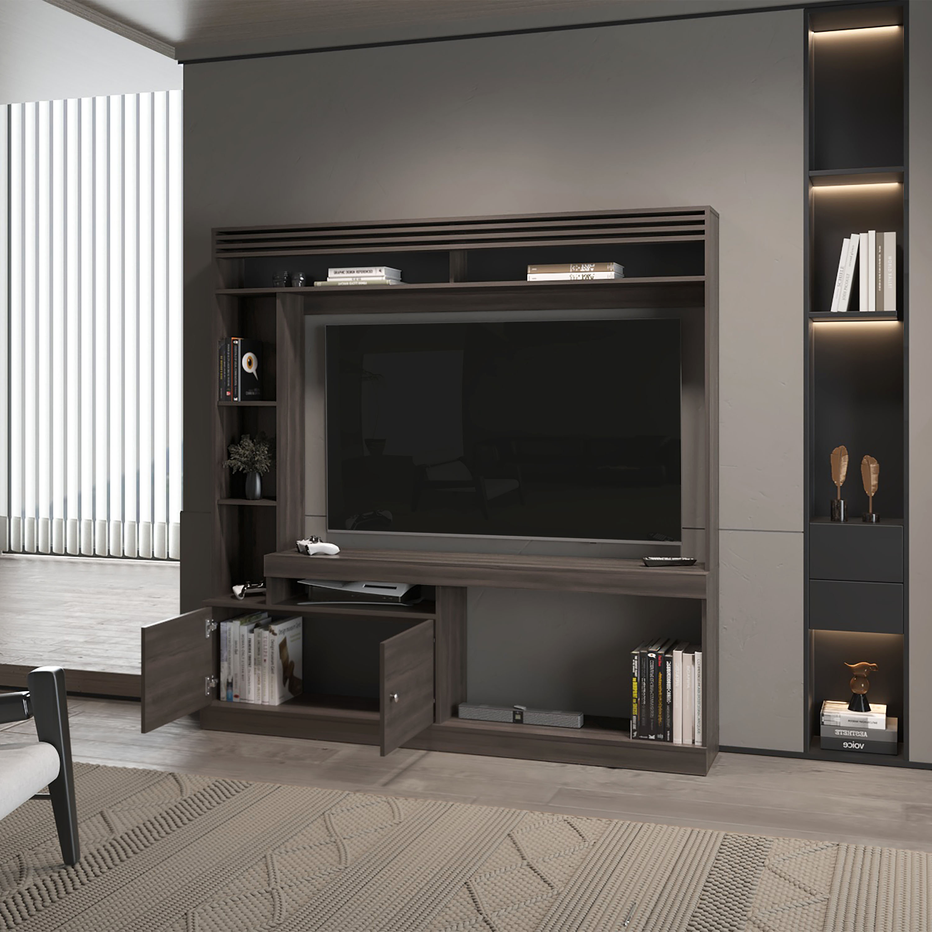 George Oliver Rock House Entertainment Center With Two Doors And Open ...