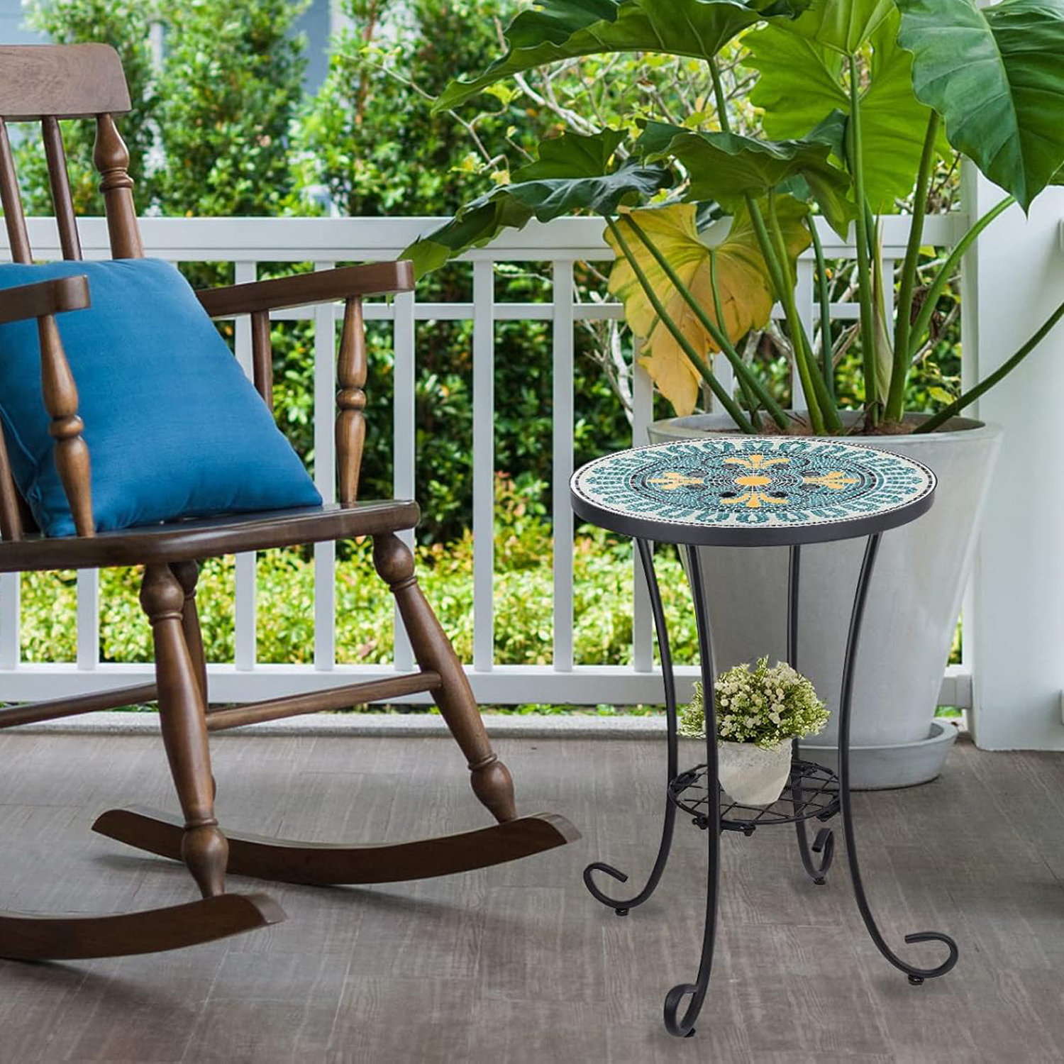 Fleur De Lis Living Outdoor Side Table, Mosaic Patio Table, Accent ...