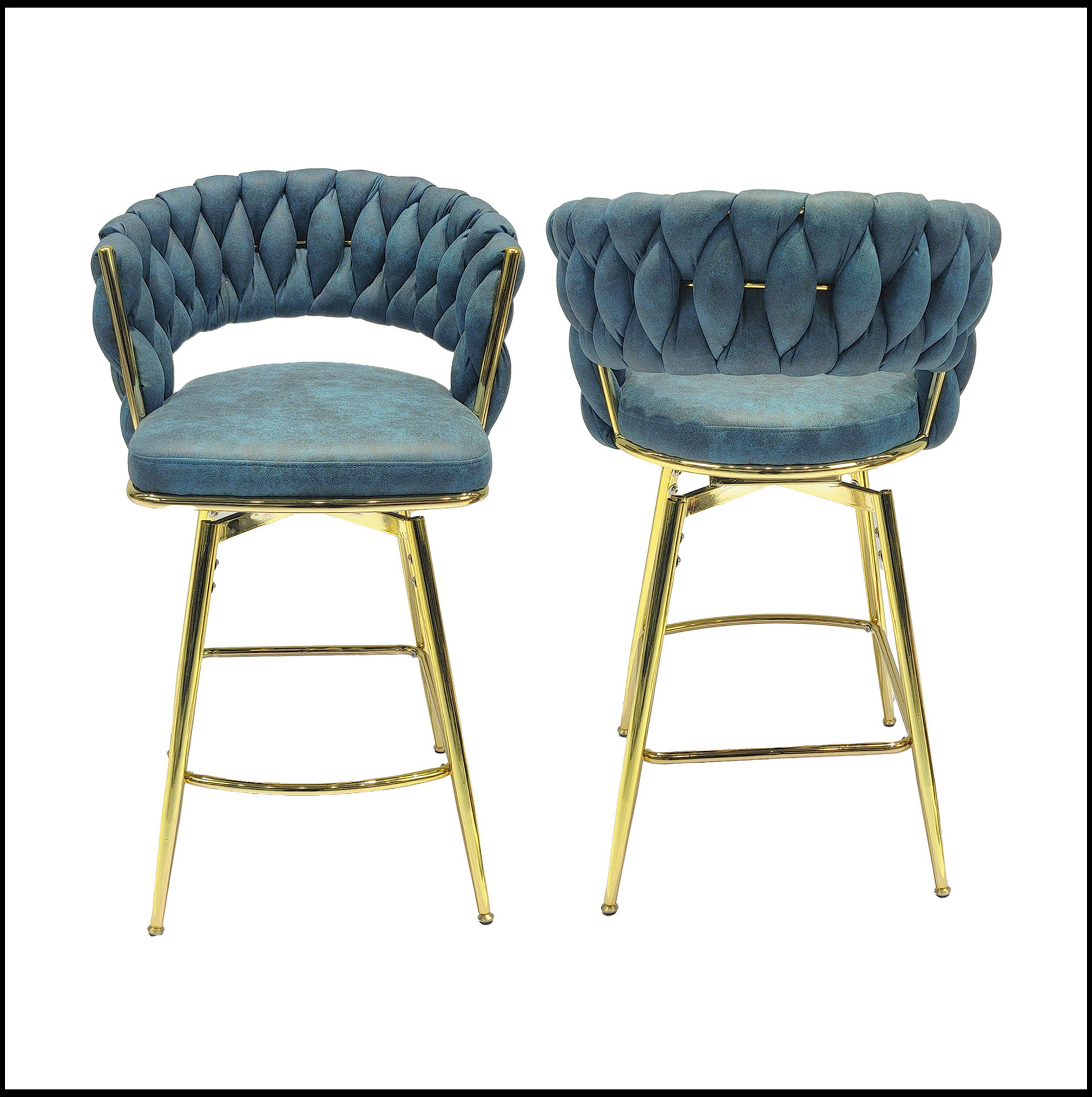 Mercer41 26" Bar Chair Suede Woven Bar Stool Set Of 2,Golden Legs ...