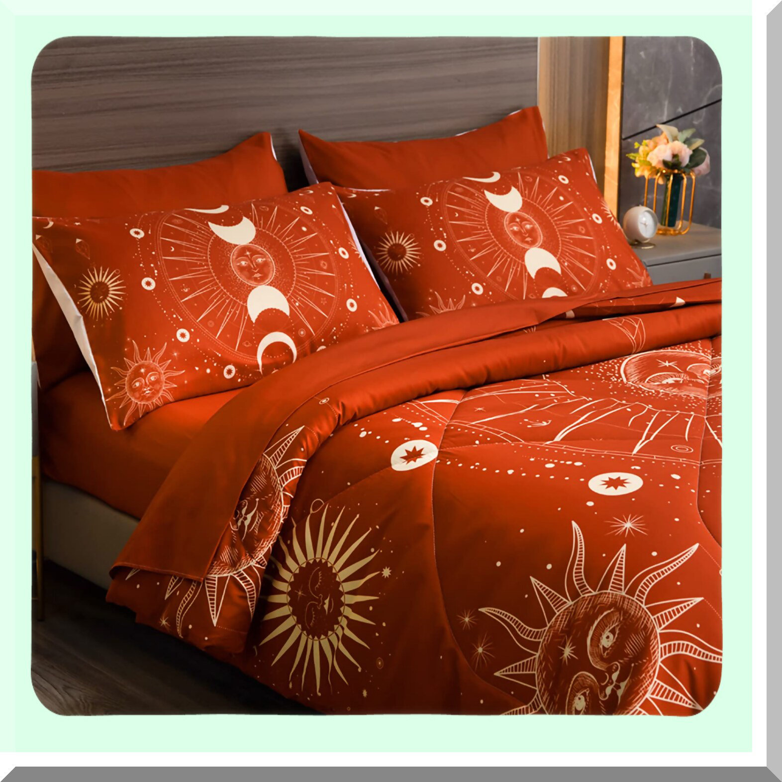 Bungalow Rose Sun & Moon Celestial Terracotta 7-Piece Comforter Set ...