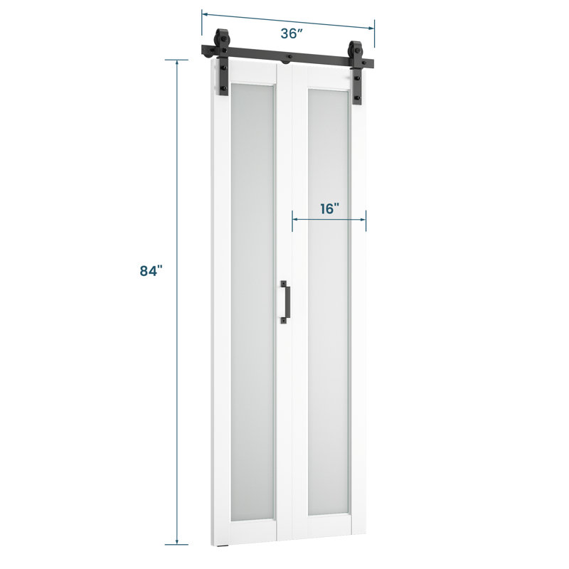 SMARTSTANDARD 1-Lite Frosted Glass Paneled Single Bifold Barn Door with ...
