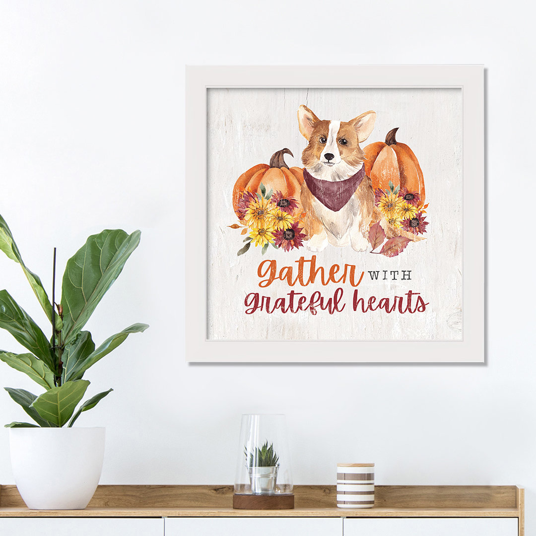August Grove® Cygnet Gather Fall Corgi Framed On Canvas Print | Wayfair