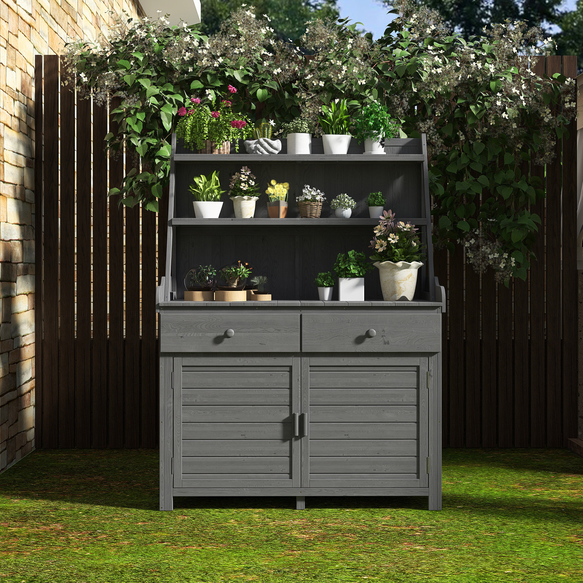 Red Barrel Studio® Potting Bench Table With Storage Shelf, Drawer And ...