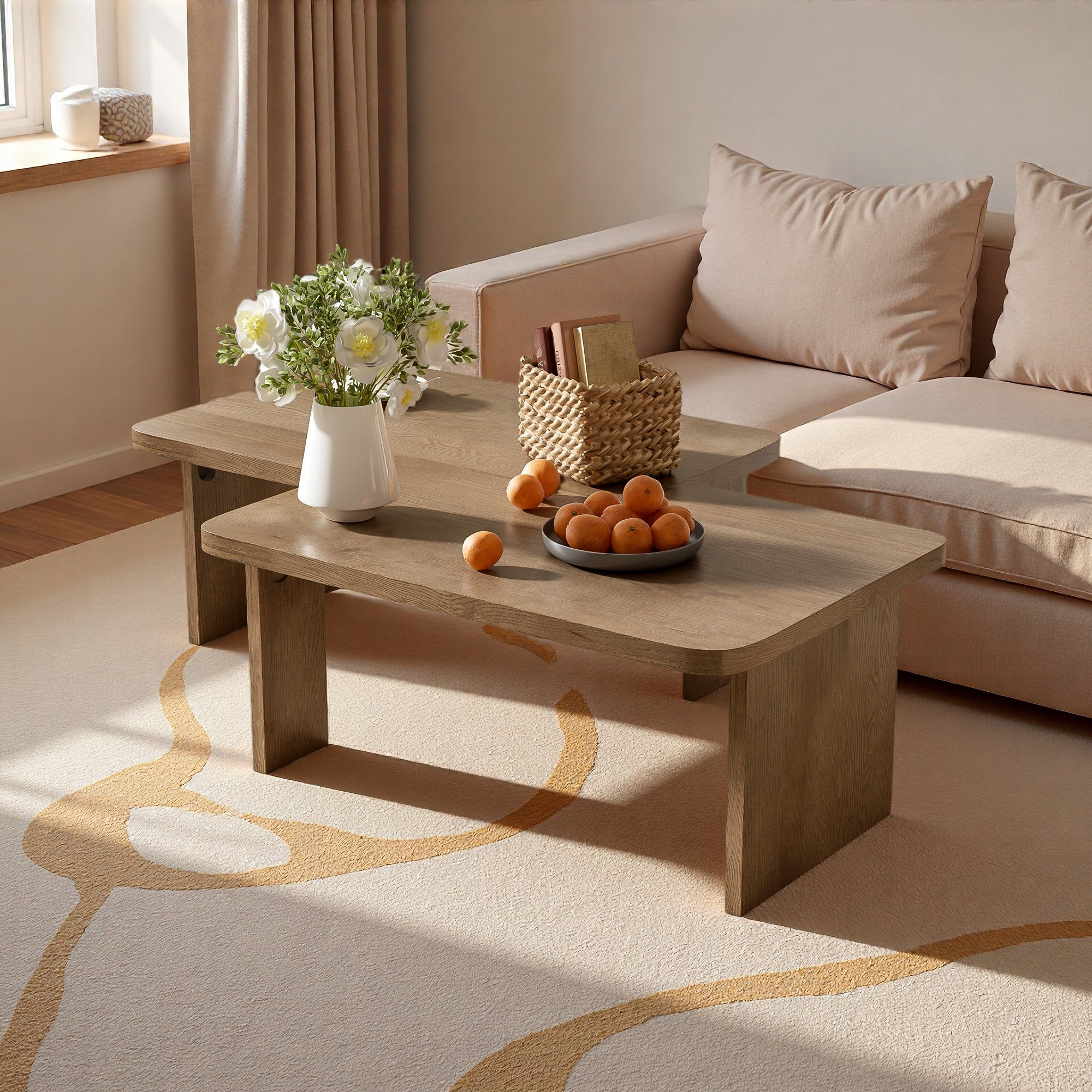 Ebern Designs Modern Minimalist Coffee Table Set, Rectangle Coffee ...