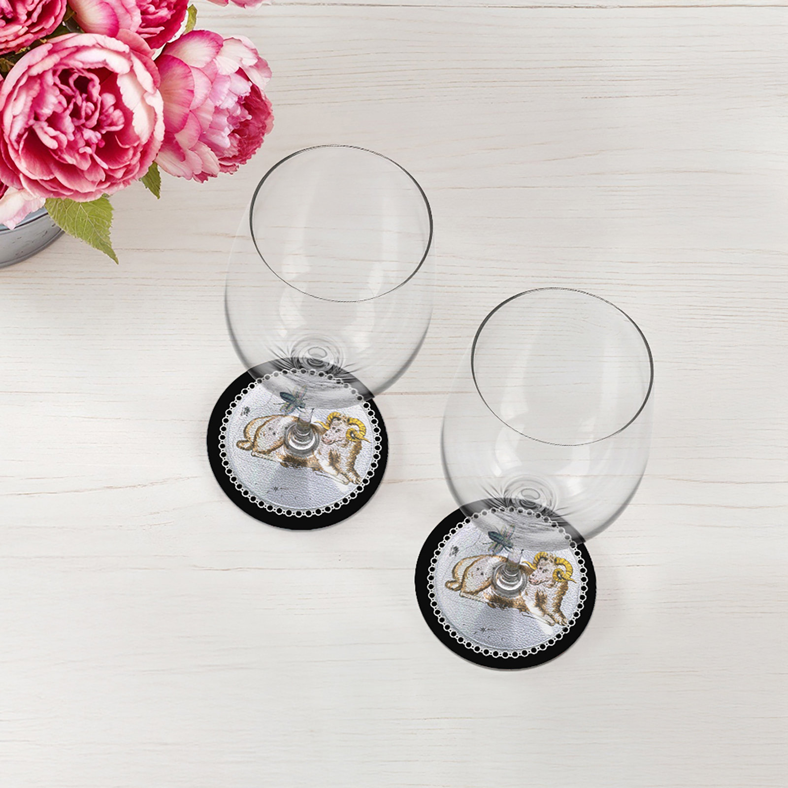 Nicolette Mayer Zodiac Aries White Vegan Leather Round Coasters | Perigold