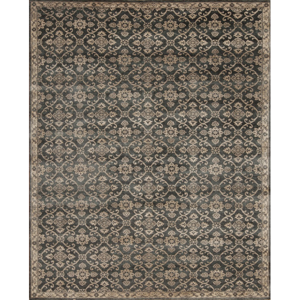 Samad Rugs Ottoman Hand Knotted Wool Area Rug in Charcoal | Perigold