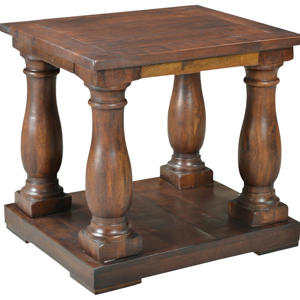 HomeRoots 24" Brown Distressed Solid Wood Square End Table With Shelf ...