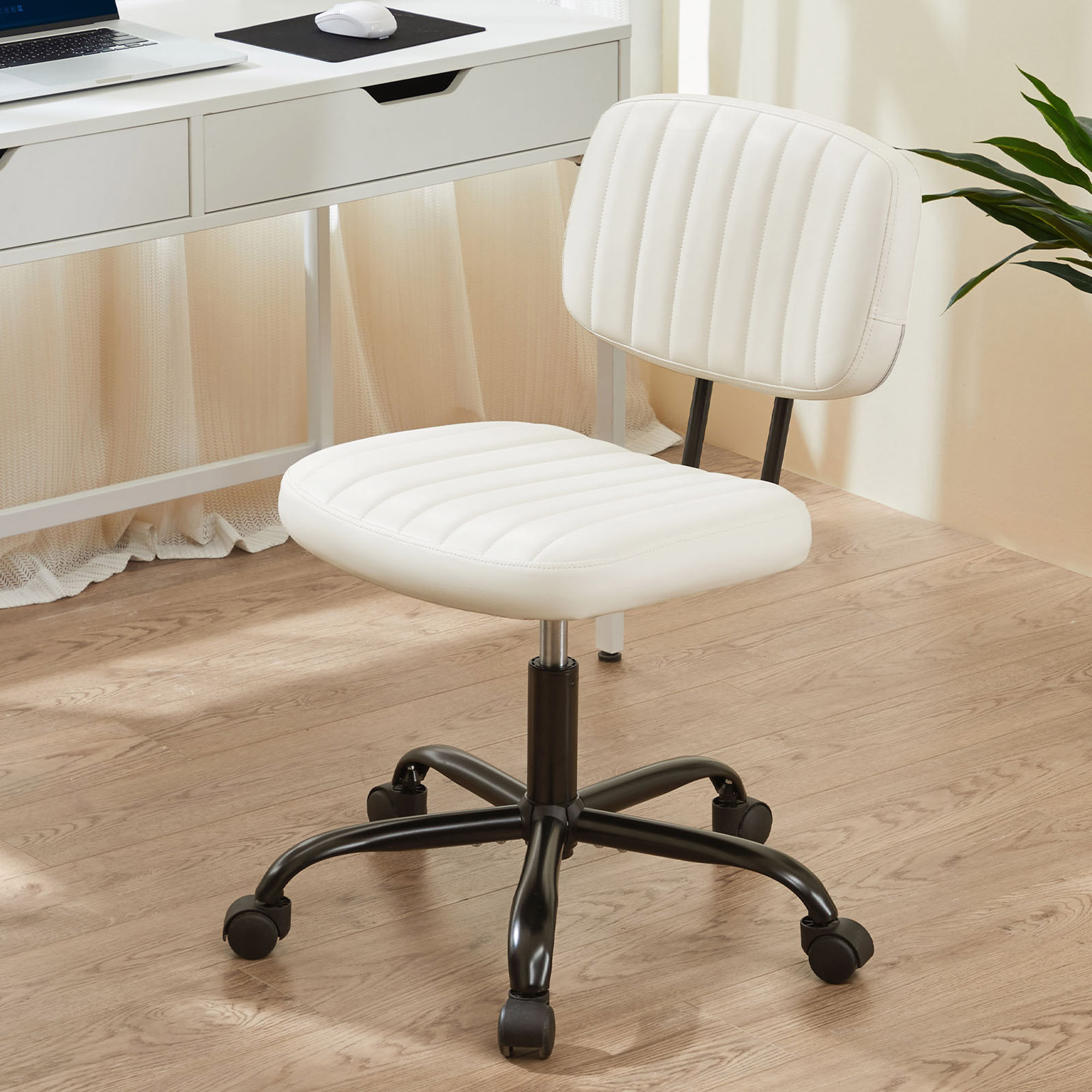 Ebern Designs PU Leather Low Back Task Chair Small Home Office Chair ...