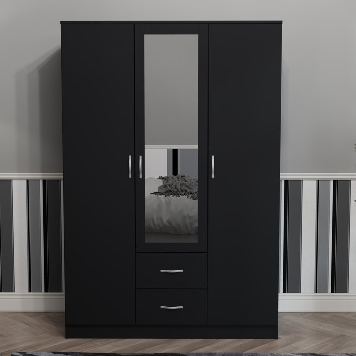 17 Stories Maybery 3 Door 2 Drawer Mirrored Wardrobe, With Shelf ...