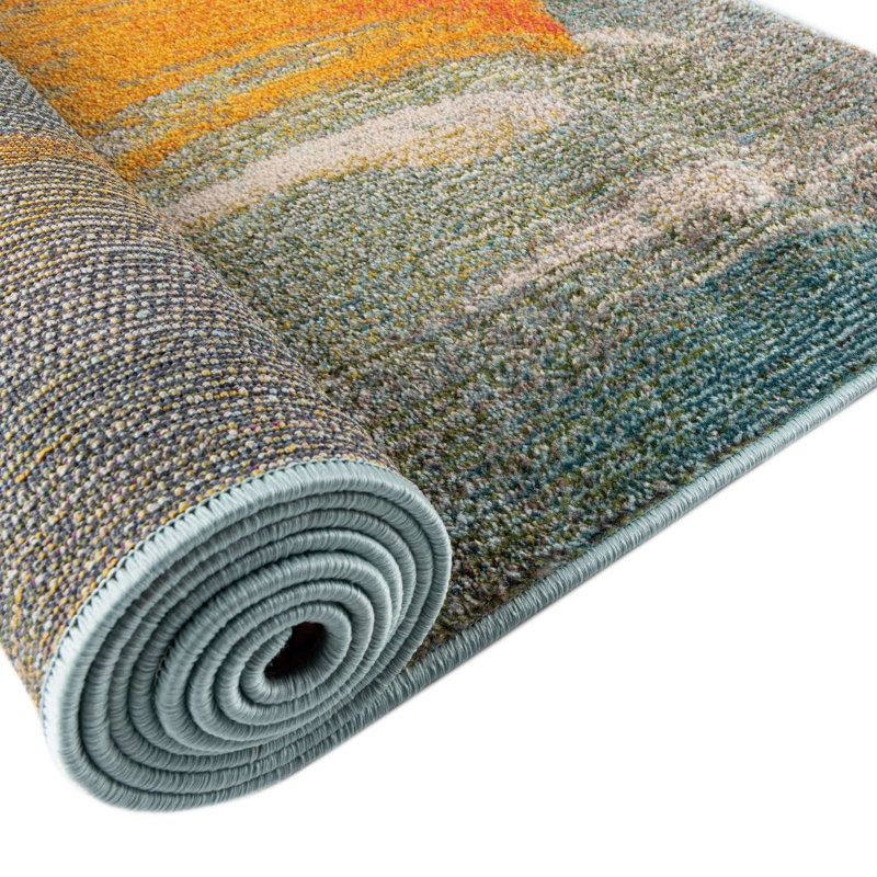 Wade Logan® Ansela Performance Blue/Orange Rug & Reviews | Wayfair
