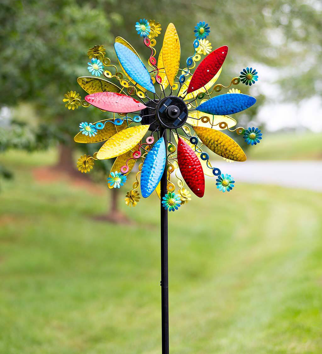 Arlmont & Co. 75"H Solar Wind Spinner, Sunflower Fields W/Running ...