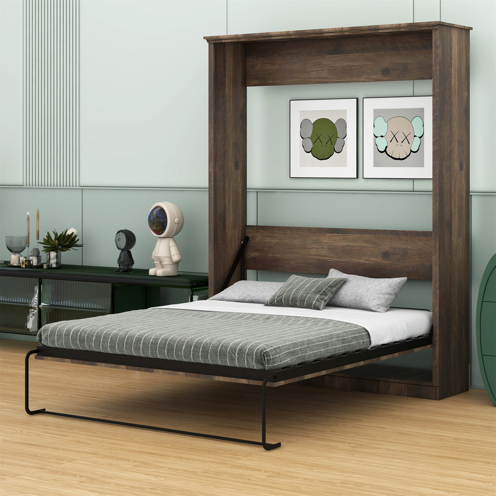 Hokku Designs Half Self-Close And Open Murphy Bed Cabinet Space-Saving Bed | Wayfair