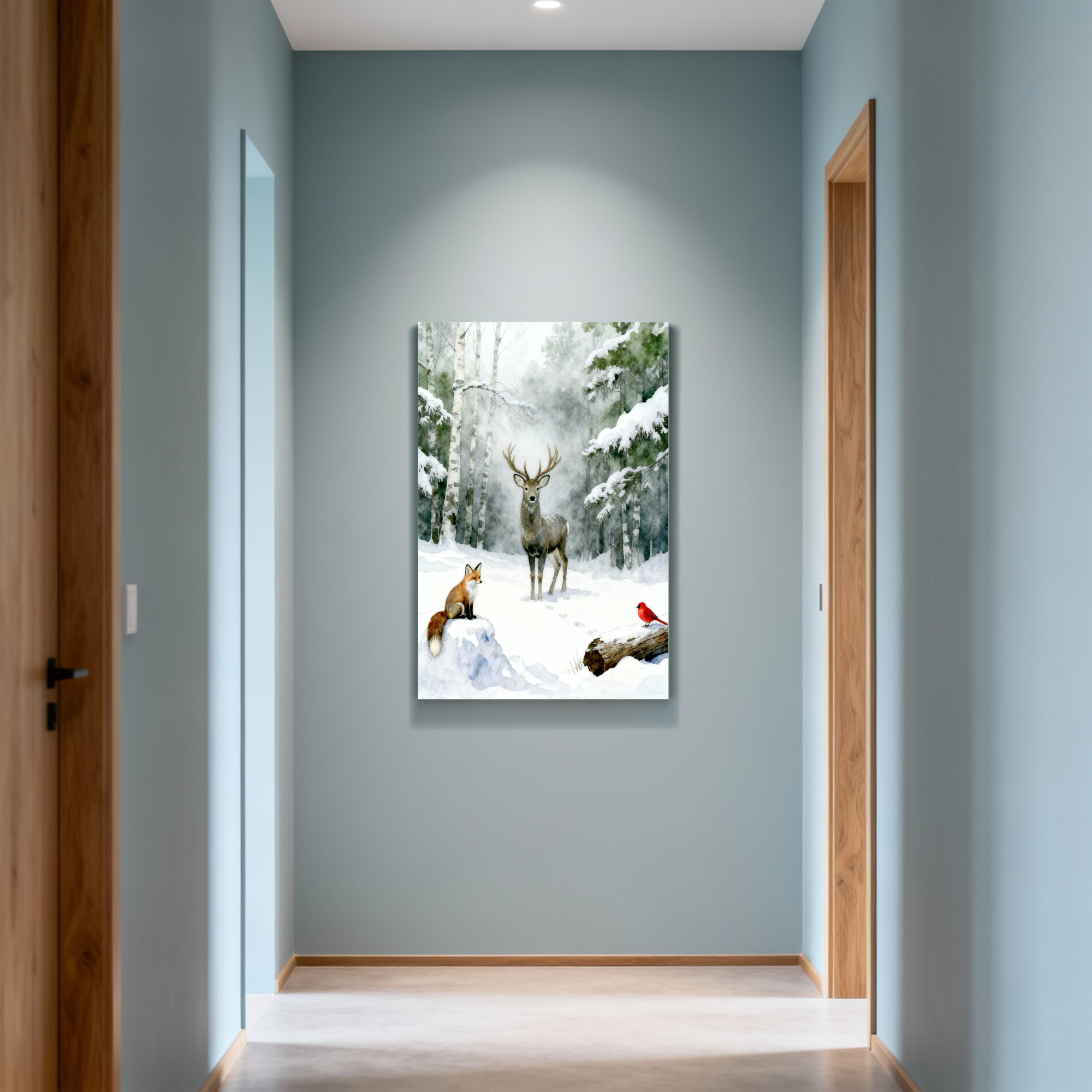 Ebern Designs Animals Winter Forest Deer Fox Bird Scene | Wayfair