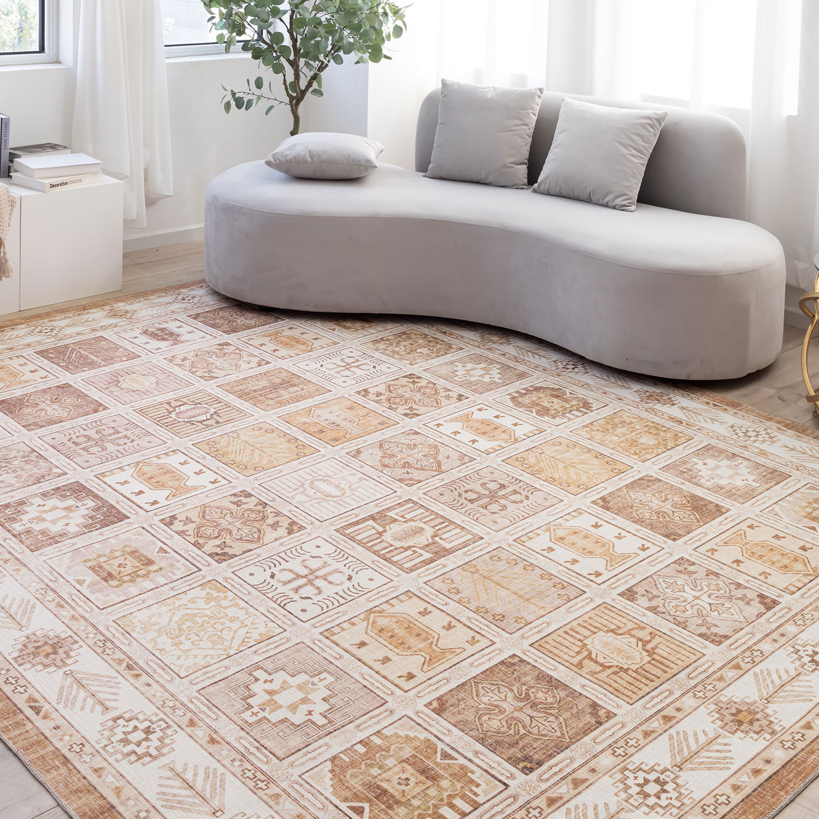 DECOMALL GLORIA Modern Plaid Washable And Foldable Area Rugs Orange - Wayfair Canada