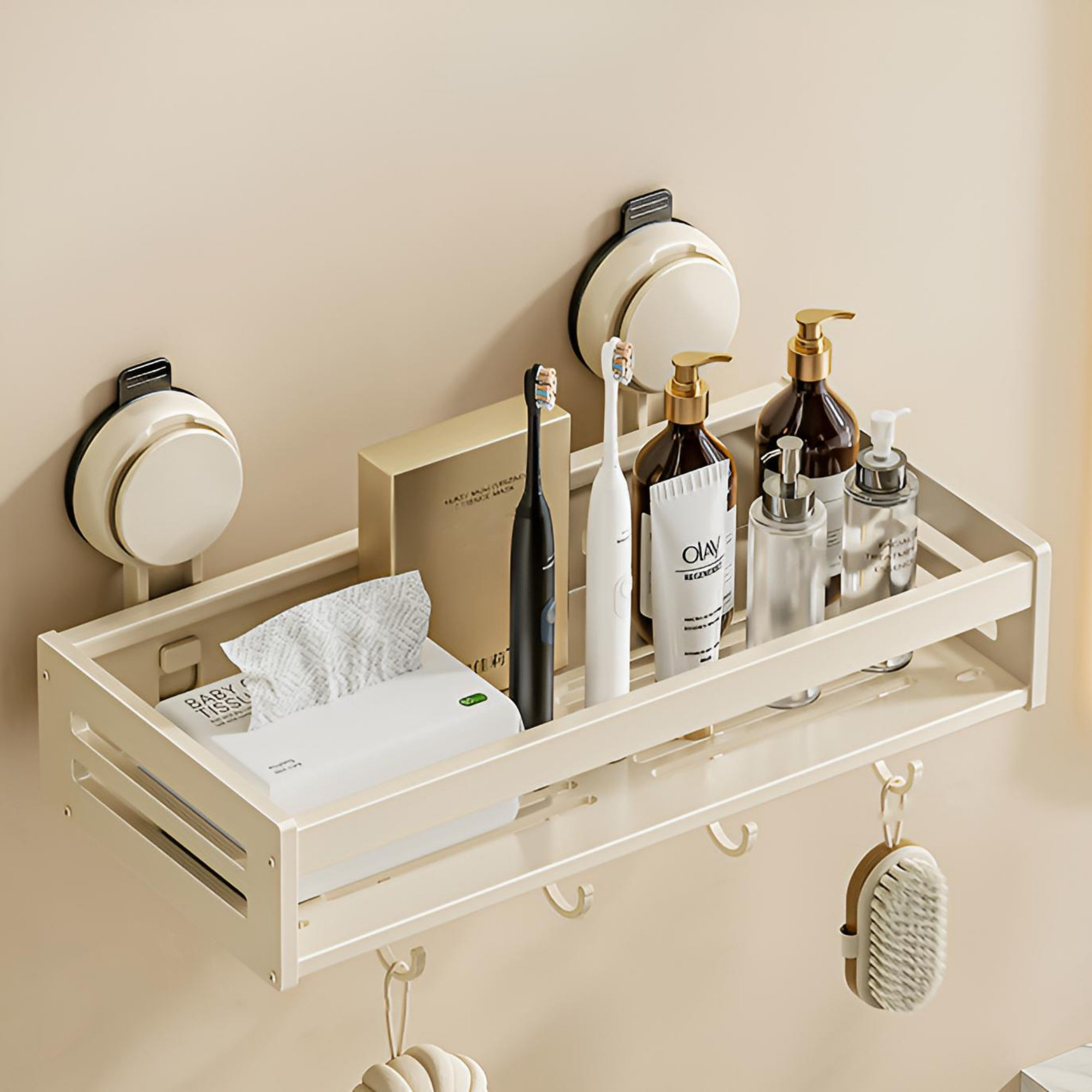 Rebrilliant Non Perforated Suction Cup Storage Rack, Bathroom Storage ...