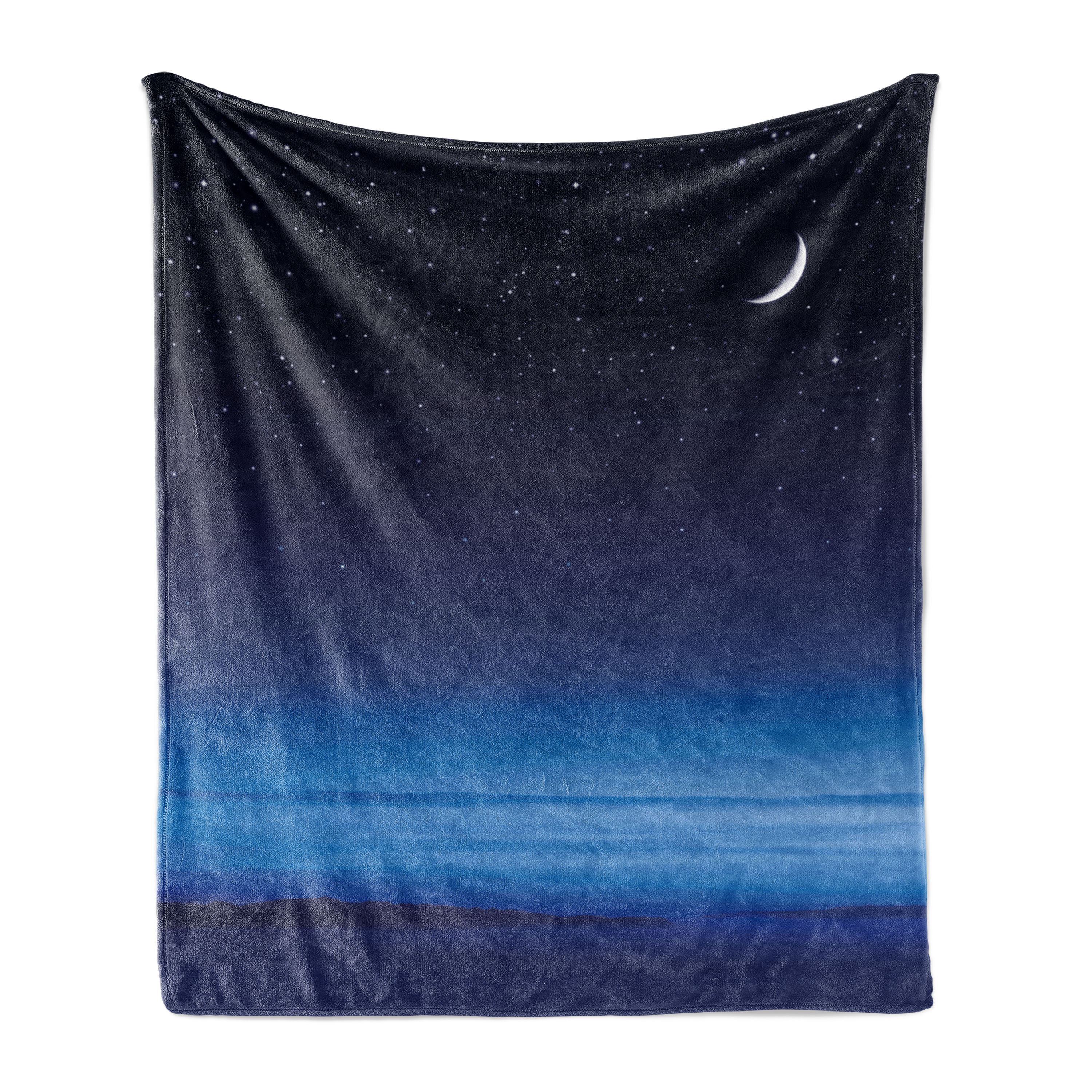 Ambesonne Night Fleece Throw Blanket Moon Stars Santa Barbara Dark Blue Sky Blue White | Wayfair