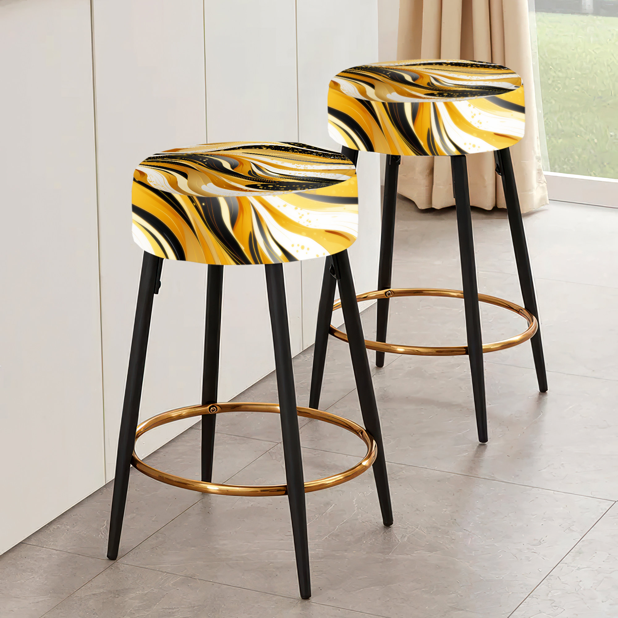 Design Art Gold And Black Striped Bengals - Marble Bar Stools Set Of 2 ...