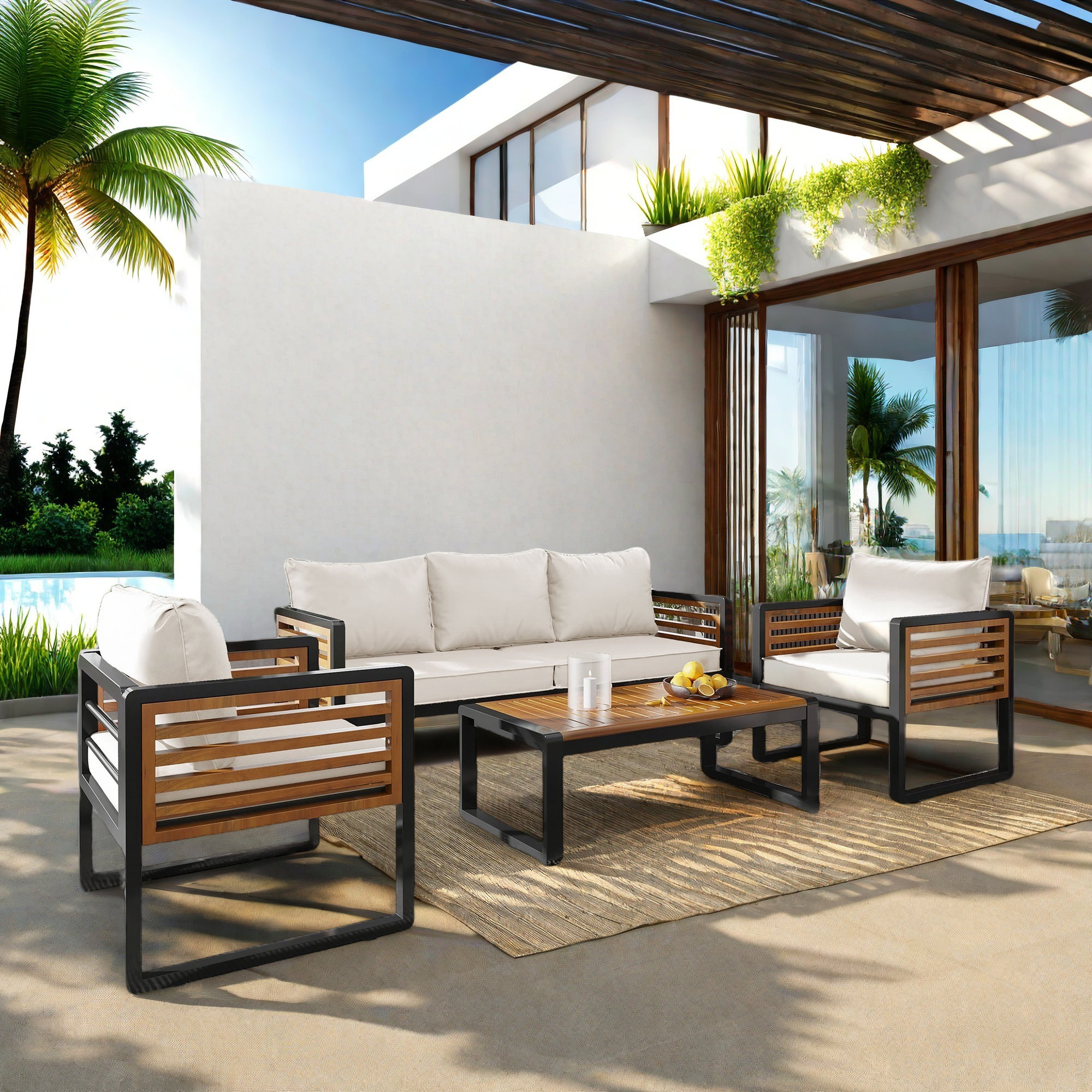 17 Stories 4-piece Outdoor Conversation Set With Removable Cushion ...