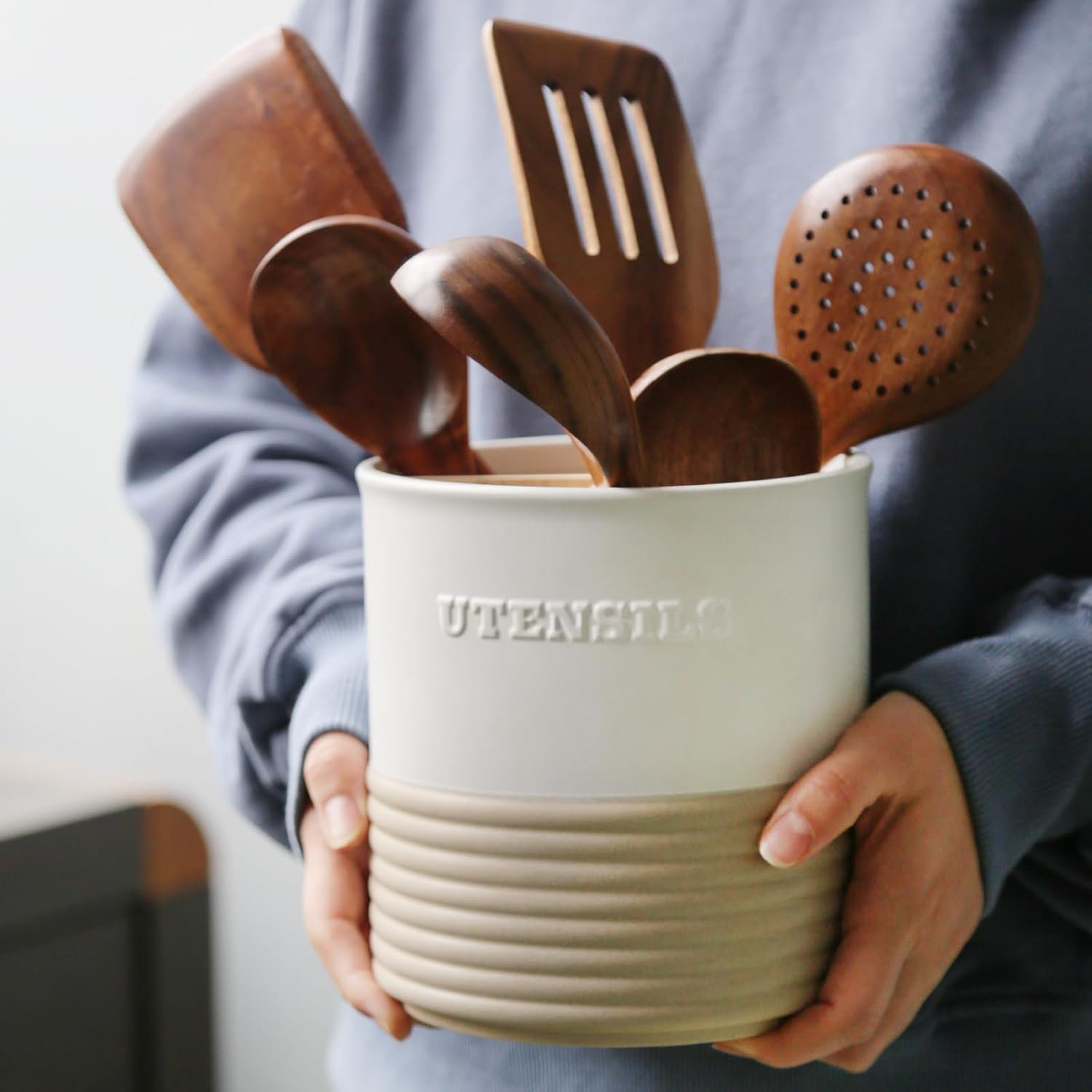 Lark Manor™ Ceramic Utensil Holder,Farmhouse Kitchen Utensil Holder For ...