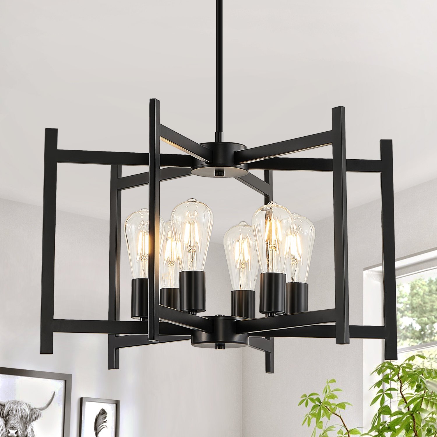 17 Stories Beldon 6-light Modern Industrial Geometric Square ...