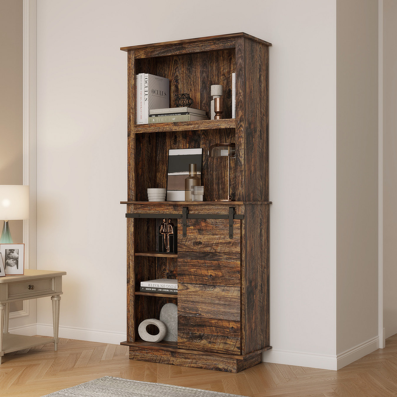 Home Decor Rustic Kitchen Buffet With Hutch, Pantry Storage Sideboard ...