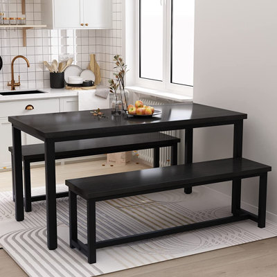 black dining table bench with back