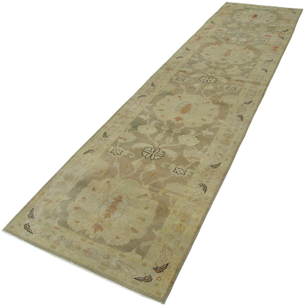 Hargun Tebriz Classic Hand Woven Hand Knotted 90 X 360 Beige Area Rug ...
