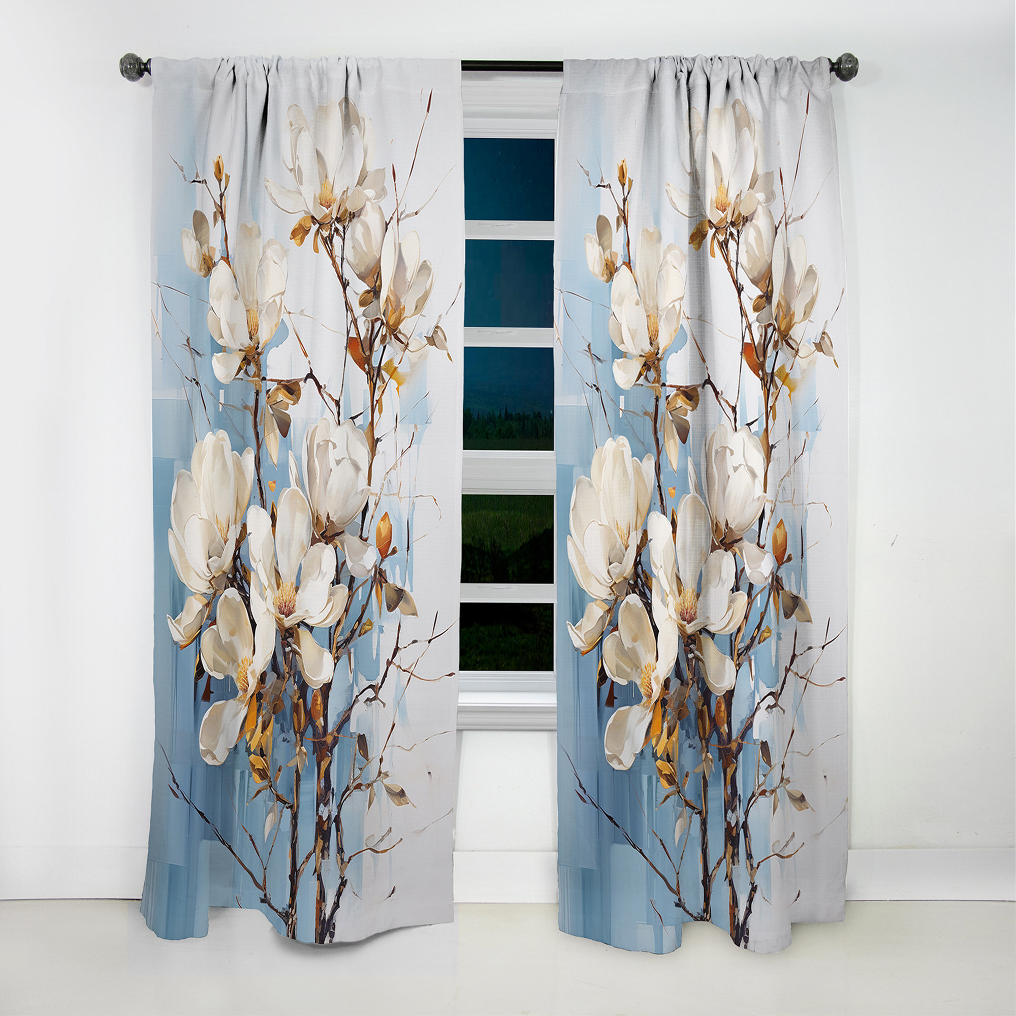 East Urban Home Vangilder - Magnolias Curtain - Blackout Floral Curtain ...