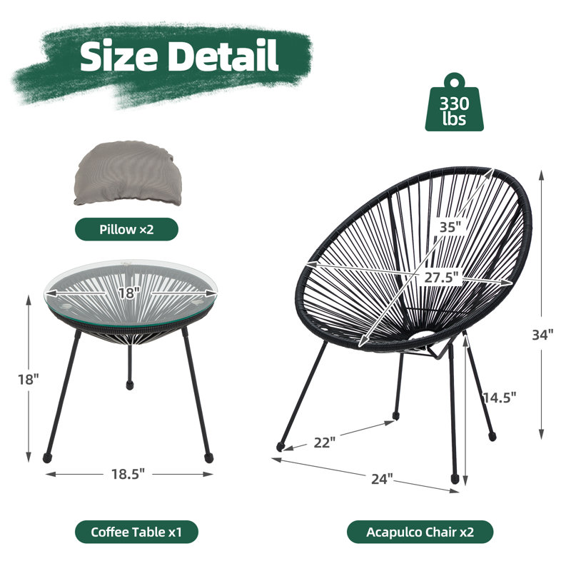 Corrigan Studio® 3 Piece Acapulco Patio Chair Set with Coffee Table and ...