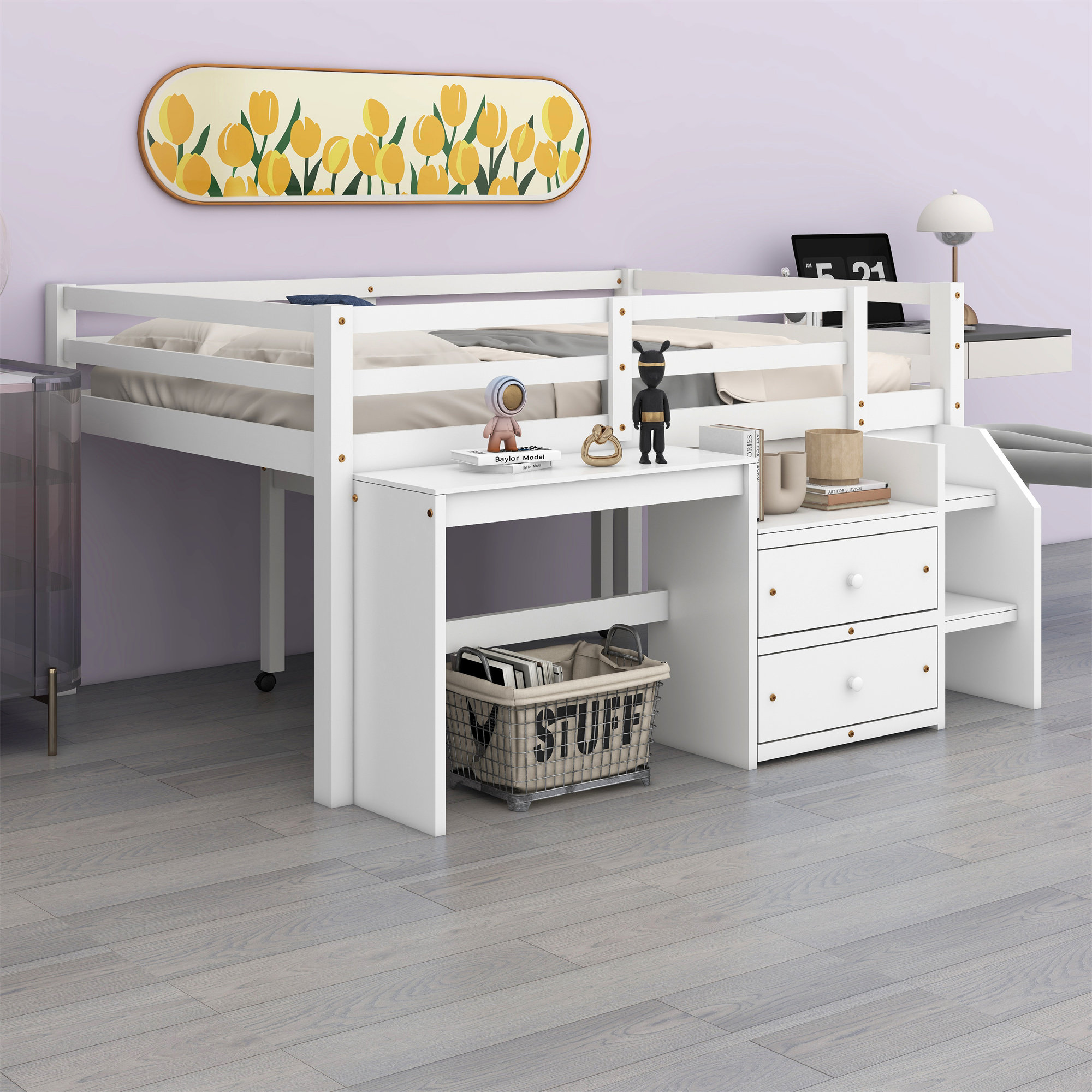 Red Barrel Studio Loft Bed With Lateral Portable Desk And Drawers | Wayfair