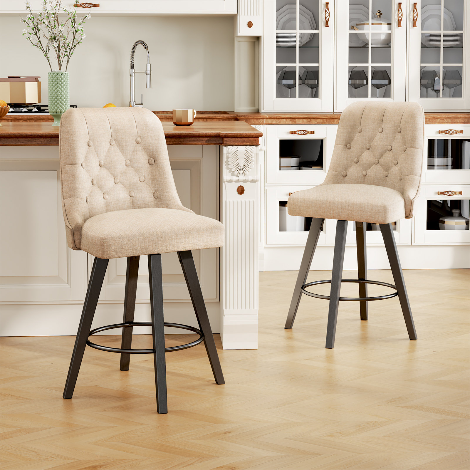 Lark Manor™ Swivel Bar Stools, 26'' Upholstered Counter Stool with ...