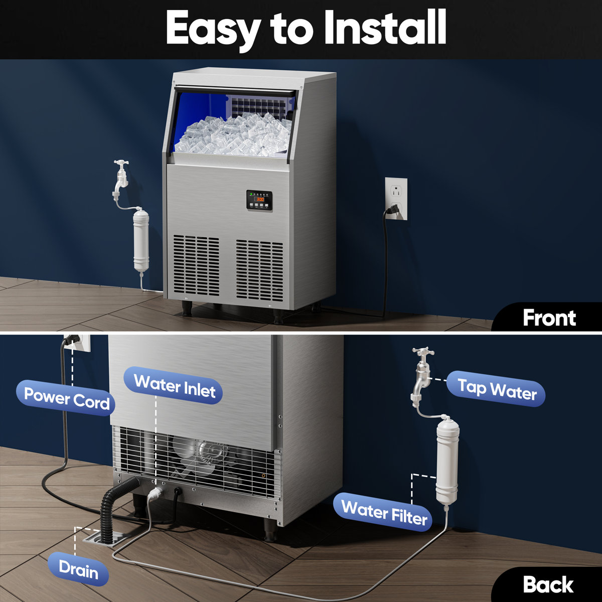 Coolski CIM Coolski 150lbs/24h Stainless Steel Under Counter Built-in ...