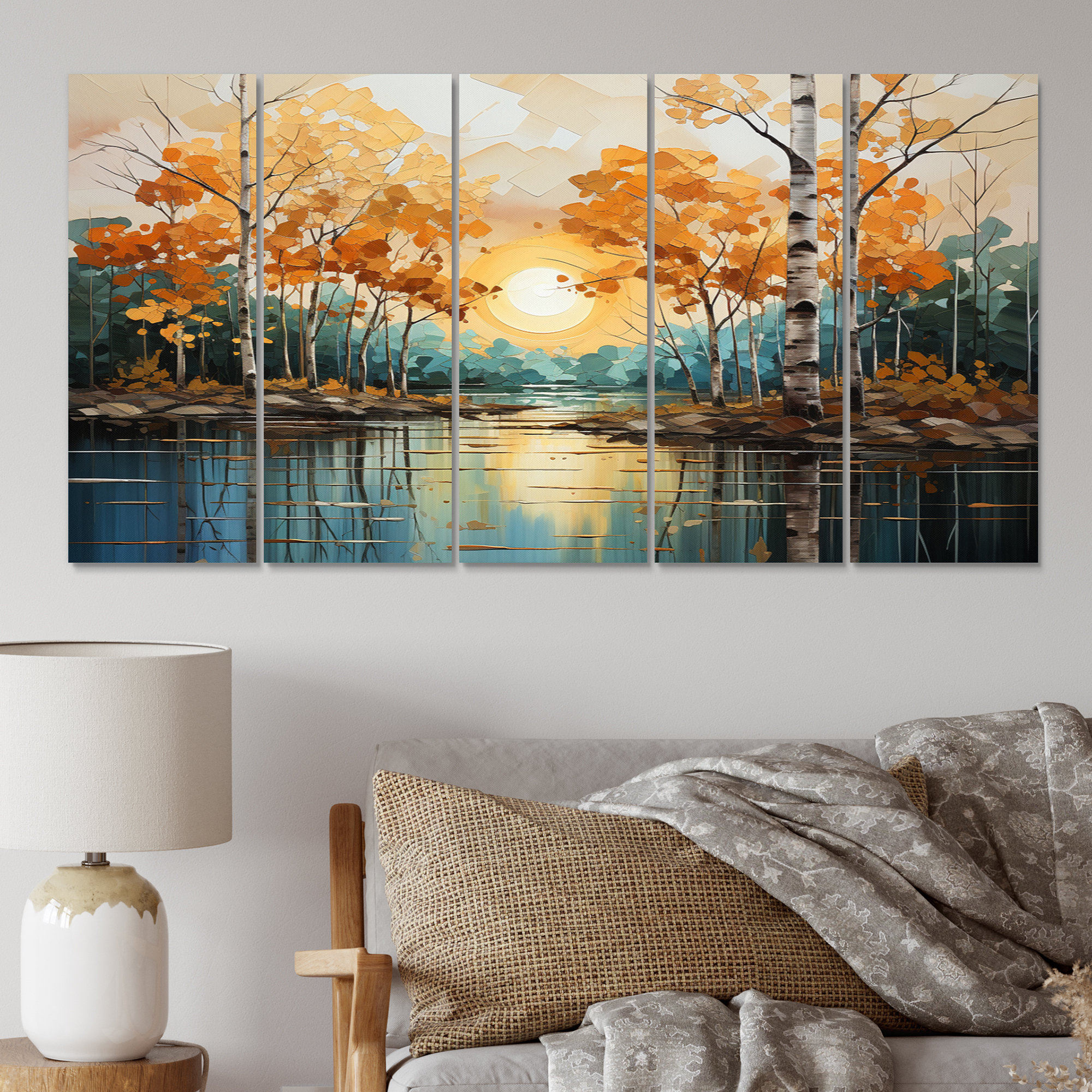 Red Barrel Studio® Birch Woods Golden Reflections II - Tree Birch Metal Wall Decor Set | Wayfair