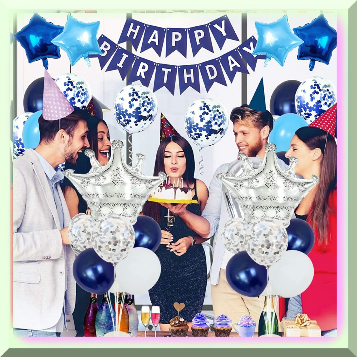 BRBCA Sparkling 45th Birthday Decoration Set with Banner and Garlands ...