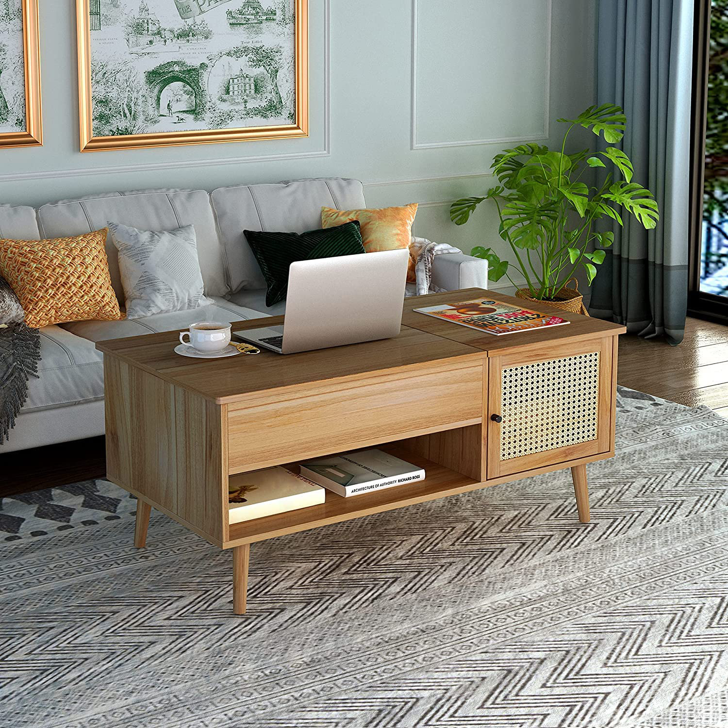 George Oliver Table basse à plateau relevable avec compartiment caché ...