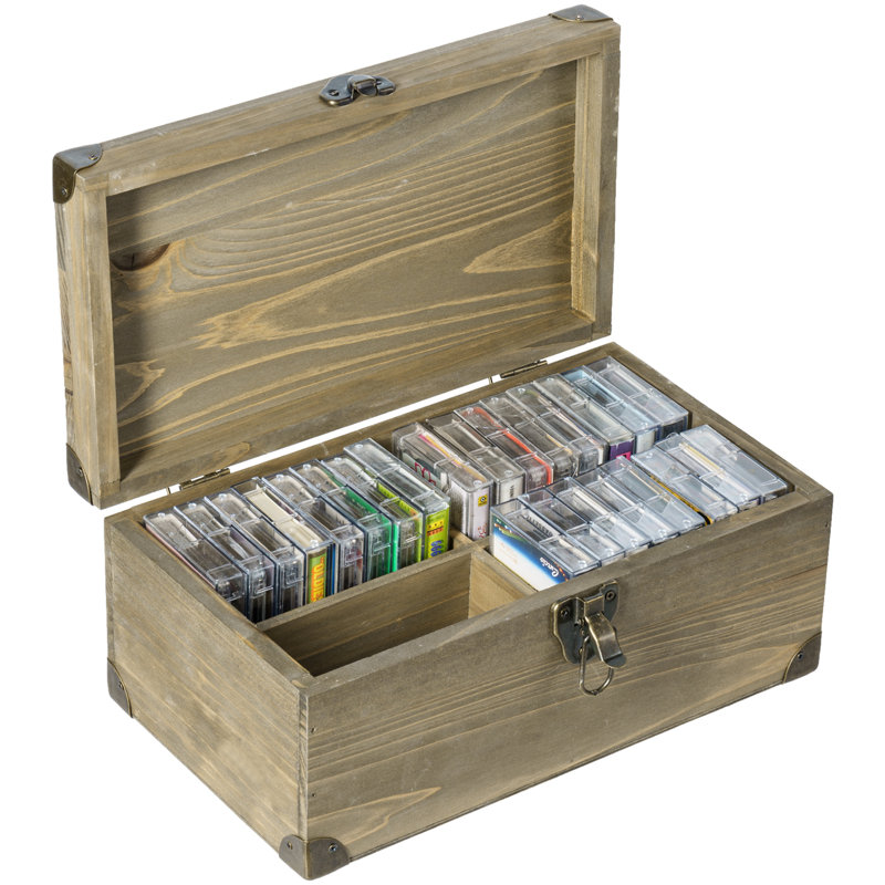 Gracie Oaks 4 Slot Wood Case Tape Storage Box | Wayfair