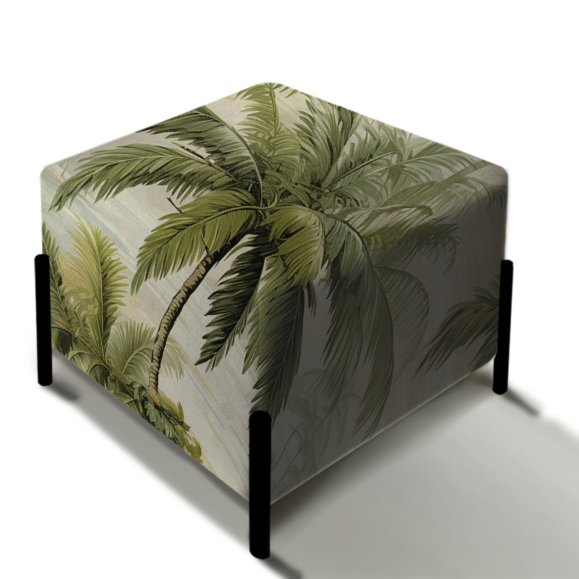 Design Art Vintage Palms Ii Tropical Pattern - Tropical Square Ottoman ...