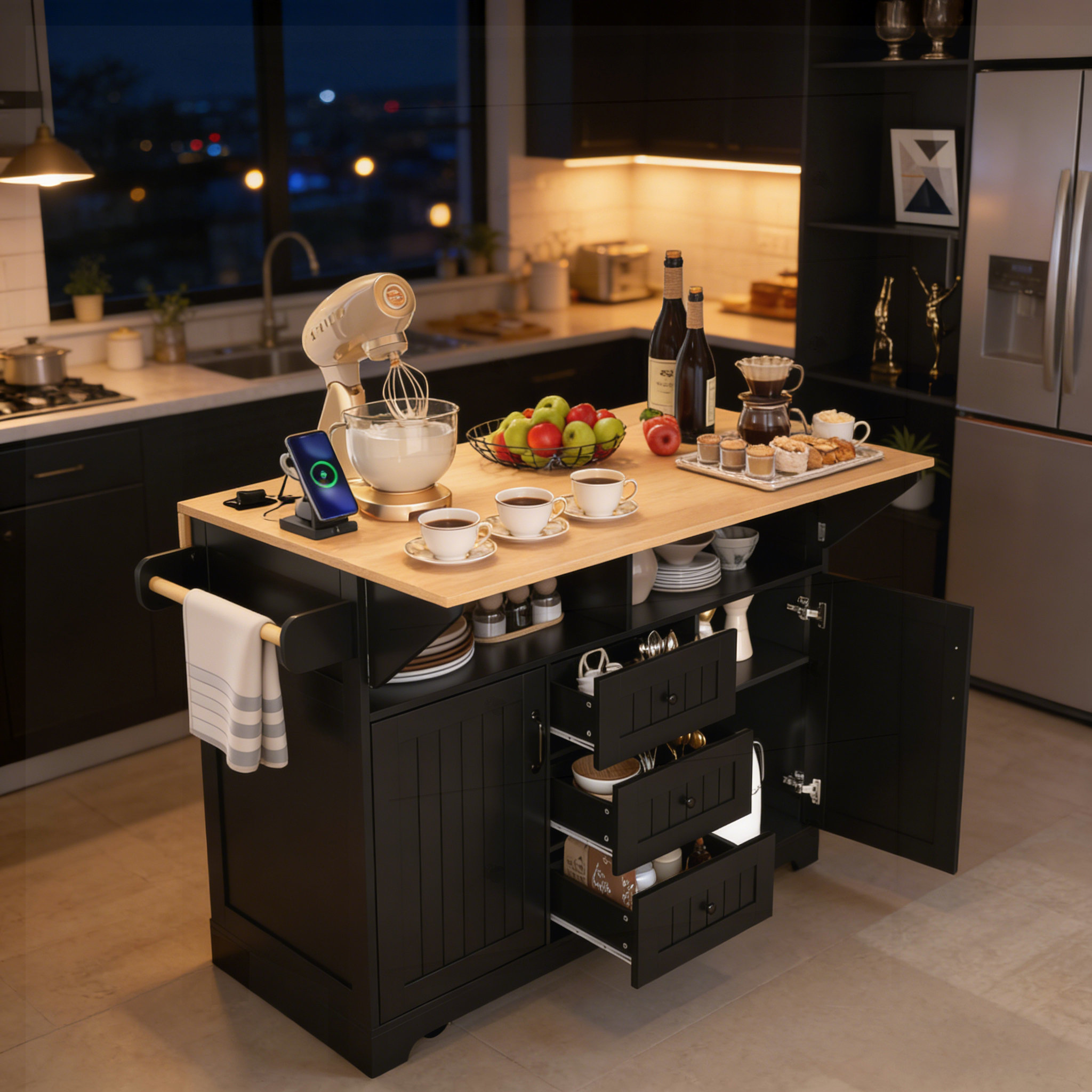 Red Barrel Studio® 55.7'' Multifunctional Kitchen Island with Dual Drop ...