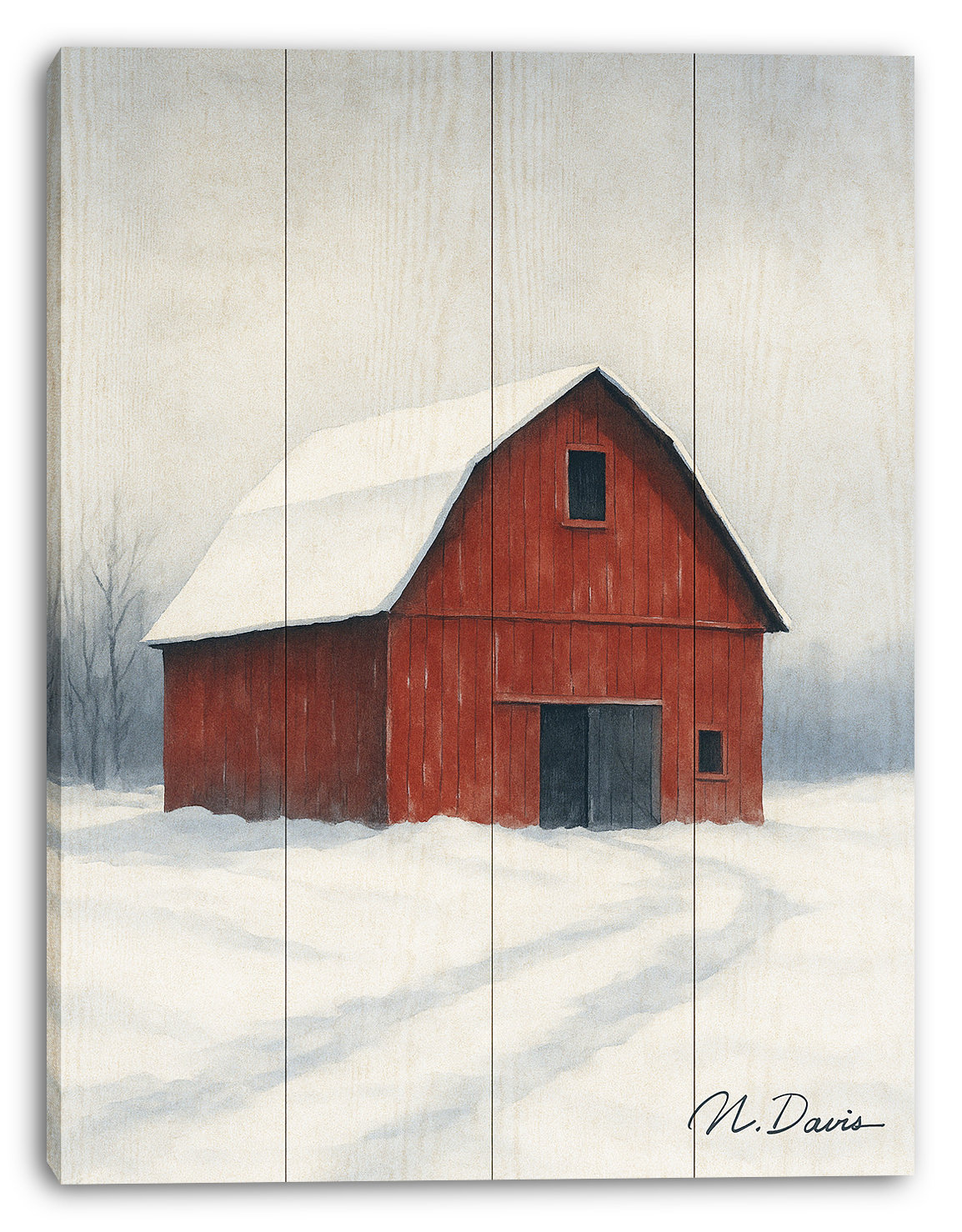 August Grove® Winter Barn Serenity - Rustic Red Barn Canvas Art | Wayfair