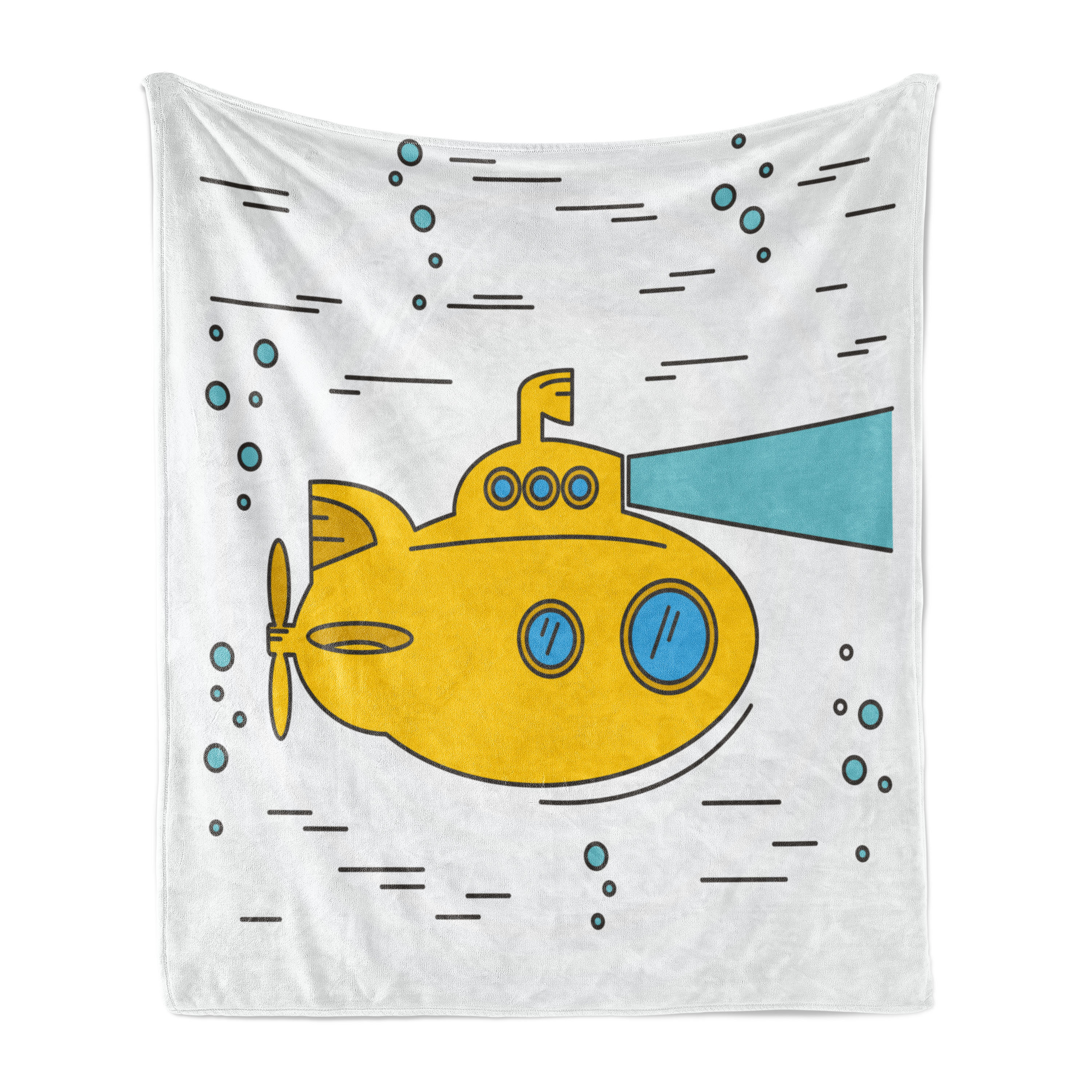 Ambesonne Yellow Submarine Fleece Throw Blanket Ocean Bubbles White ...
