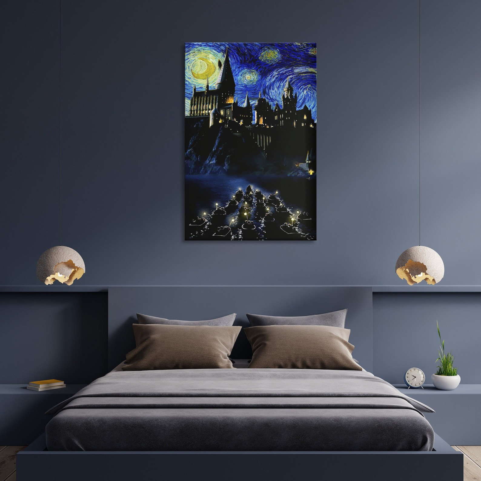 TeexCorp Wizard School Castle And Boats In Starry Night Canvas | Wizard ...