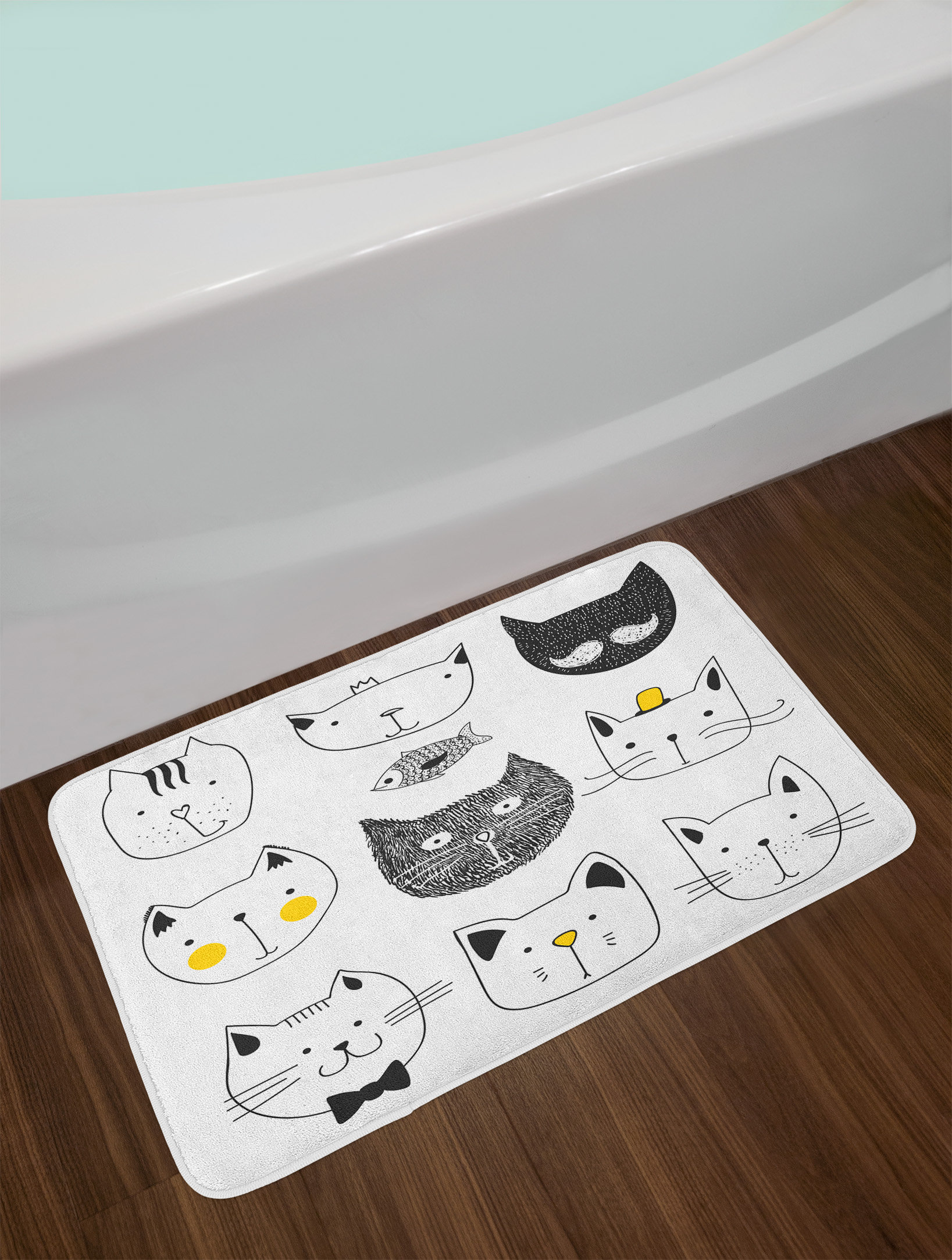 Ambesonne Stylish Cats with Moustache Bow Tie Hat Crown Fluffy and Fish ...