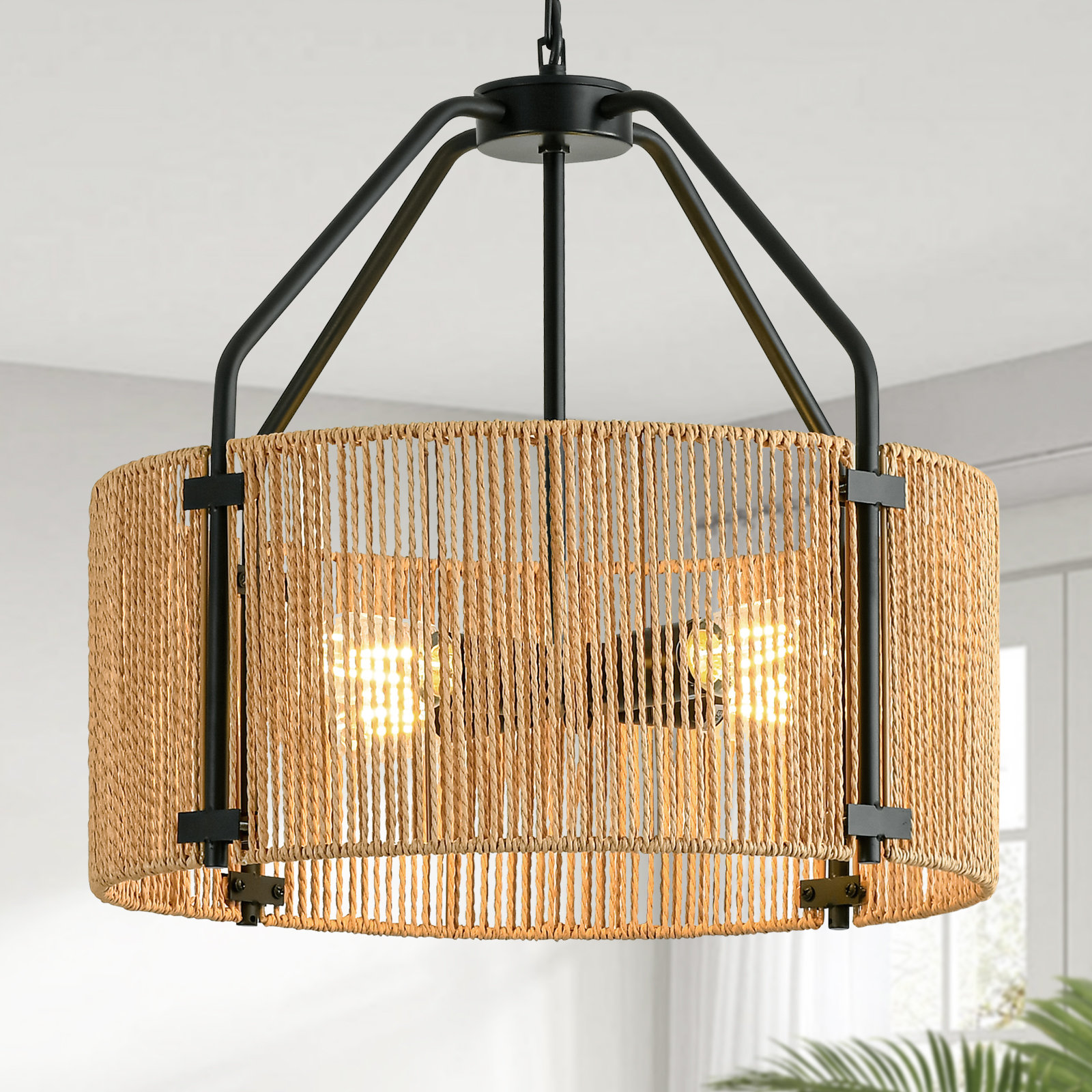 Bay Isle Home™ 4-light Rattan Chandelier, 17.8" Boho Large Pendant ...