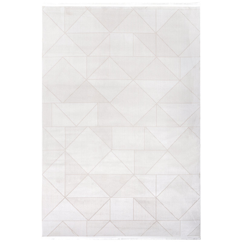 Ebern Designs Cream Geometric Area Rug, Machine Made using Polyester ...