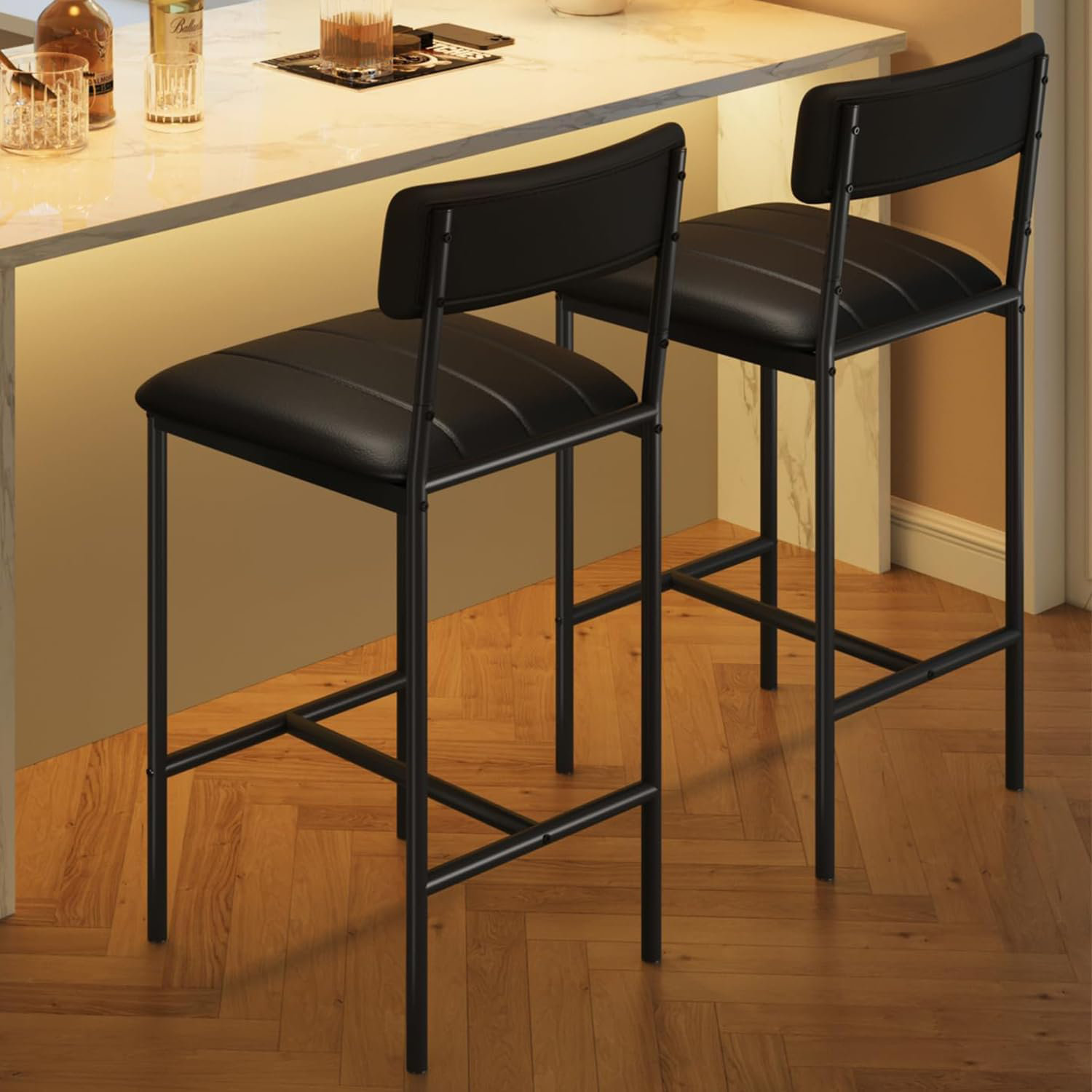 17 Stories Bar Stools Set of 2, Kitchen Bar Stools with Footrest | Wayfair