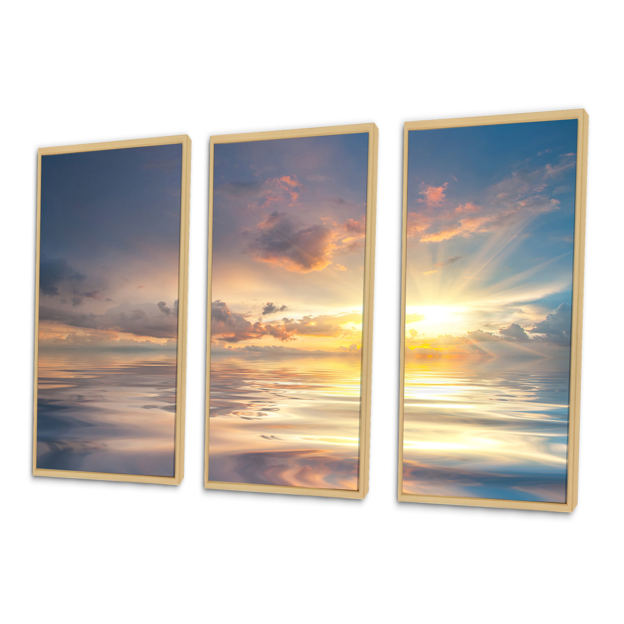 Rosecliff Heights Sunset over Sea with Reflection - 3 Piece Floater ...