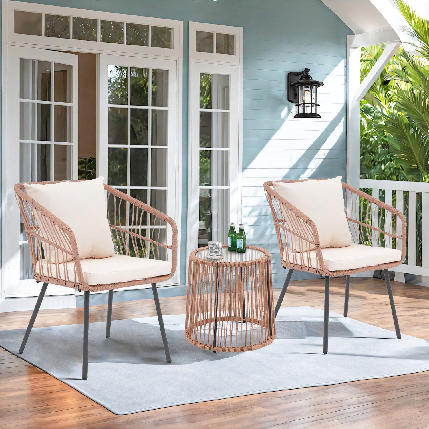 George Oliver Baynard 3 Pieces Wicker Patio Bistro Set, Patio Rattan ...