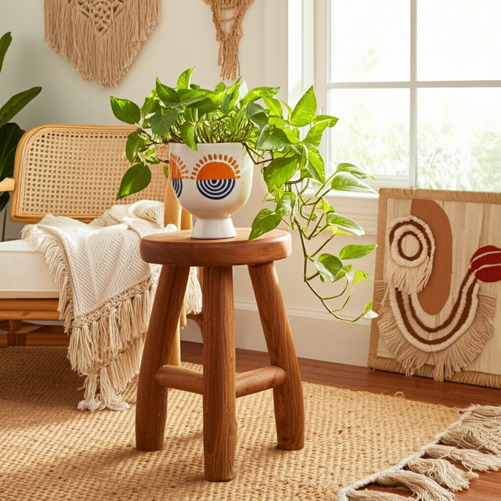 George Oliver Stoneware Ceramic Boho Planter with Hand-Painted Sunburst ...